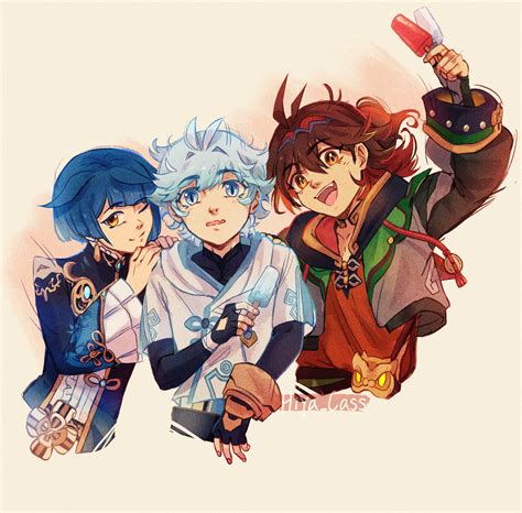 Chongyun Xingqiu And Gaming Genshin Impact Drawn By Hiya Cass