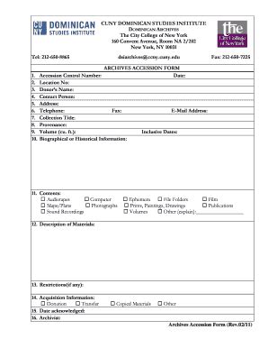 Archives Accession Form The City College Of New York CUNY Www1