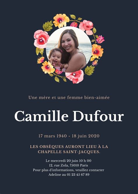 Faire part de décès gratuit à personnaliser Canva