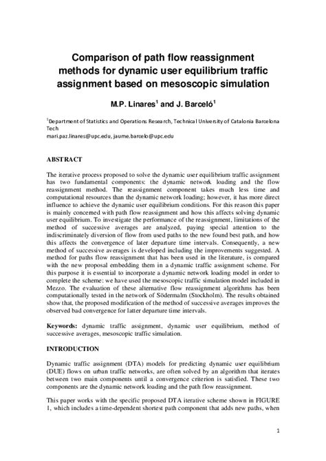 pdf comparison of path flow reassignment methods for dynamic user equilibrium traffic
