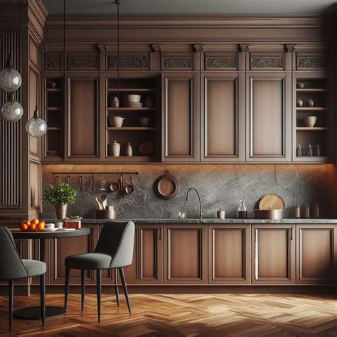 Warm Harmony Grey Granite With Brown Cabinets Designs
