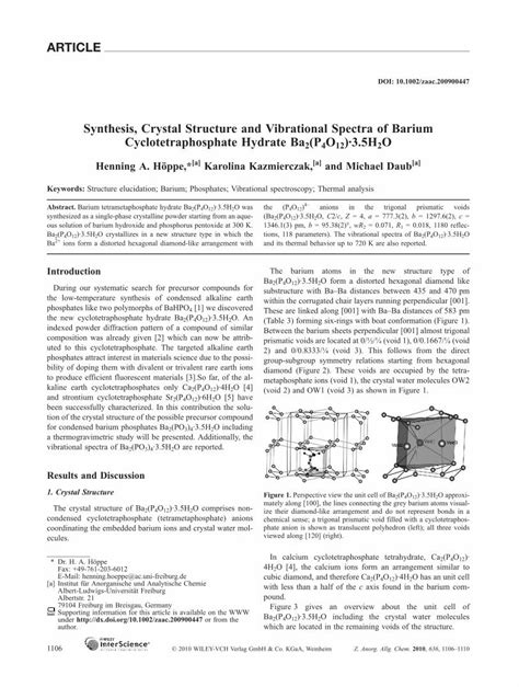PDF Synthesis Crystal Structure And Vibrational Spectra Of Barium
