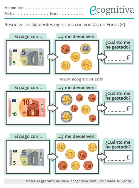 Ejercicios De Manejo Del Dinero Euros Estimulaci N Cognitiva