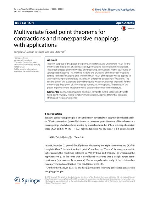 pdf multivariate fixed point theorems for contractions and nonexpansive mappings with applications