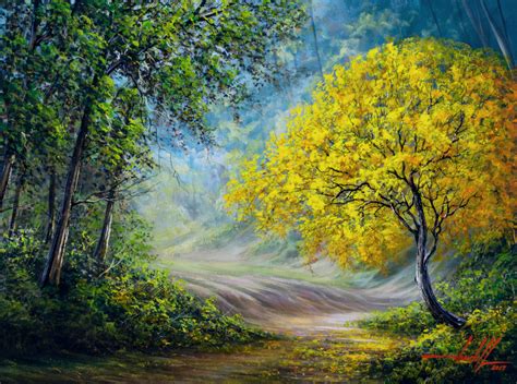 Pintura em Tela Paisagem Ipê Amarelo
