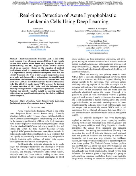 pdf real time detection of acute lymphoblastic leukemia cells using deep learning