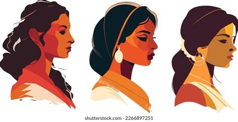 Set 3 Vector Illustrations Indian Women Stock Vector Royalty Free