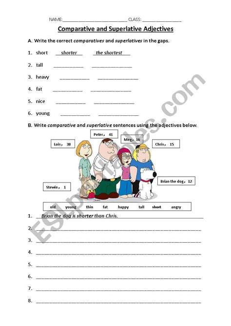 Comparative And Superlative Adjectives Worksheet