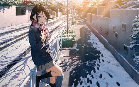Hintergrundbilder Anime Mädchen Kantoku dunkles Haar blaue Augen