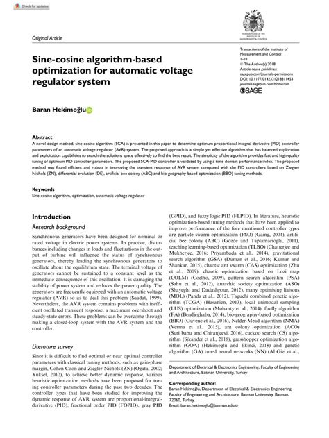 pdf sine cosine algorithm based optimization for automatic voltage regulator system