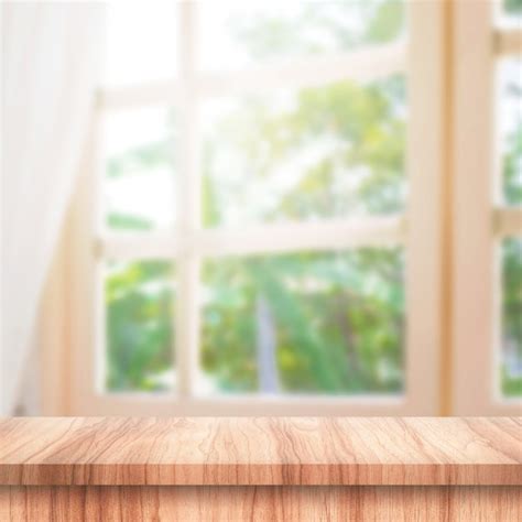 Premium Photo Empty Of Wooden Table Top On Curtain And Window