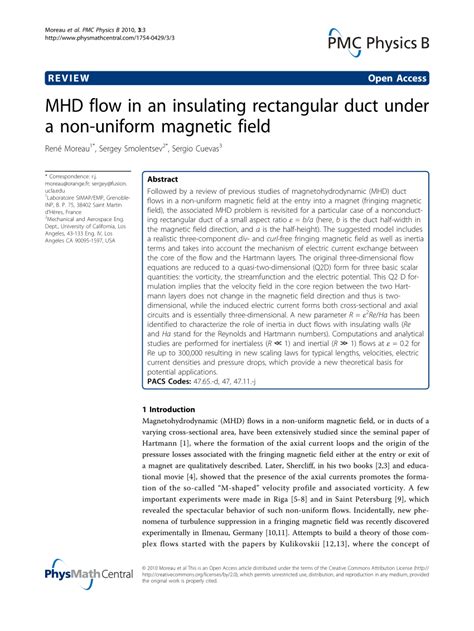 pdf mhd flow in an insulating rectangular duct under a non uniform magnetic field