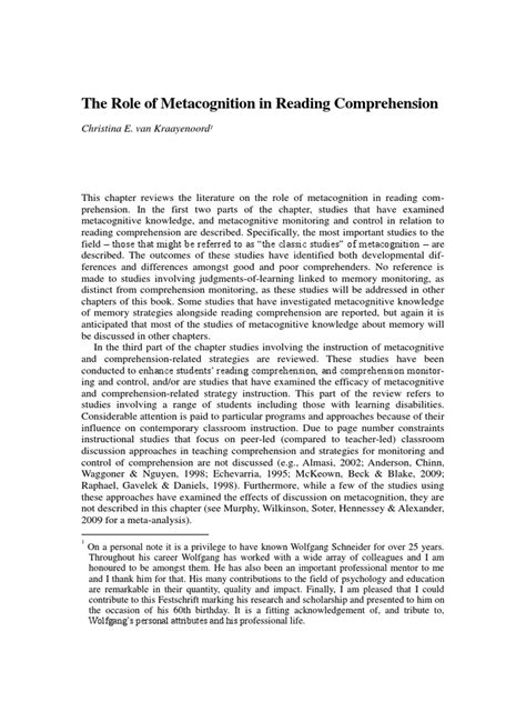 the role of metacognition in reading comprehension pdf pdf metacognition reading comprehension