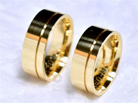 Alianças em Ouro 18k Friso Lateral Joias Personalizadas