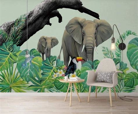 Papier Peint Panoramique Feuille De Bananier Plante Tropicale Éléphant