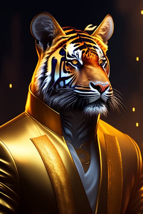 Lexica Portrait Of A Tiger With King Crown Gold Jacket Elegant