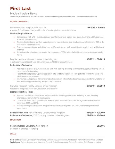 Medical Surgical Nurse Resume Examples For 2025 Resume Worded