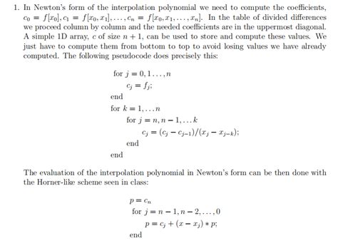 solved 1 in newton s form of the interpolation polynomial