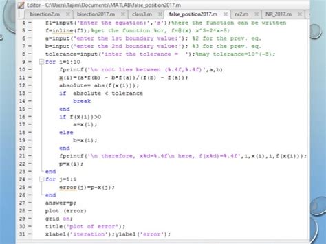 matlab lecture 7 regula falsi or false position method taj