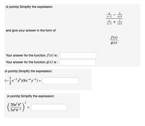 solved 4 points simplify the expression 4 x 1 2 x 1 1 x 1