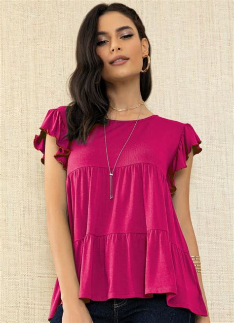 Blusa Em Camadas Pink Mangas Curtas Quintess