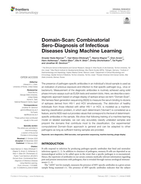 pdf domain scan combinatorial sero diagnosis of infectious diseases using machine learning