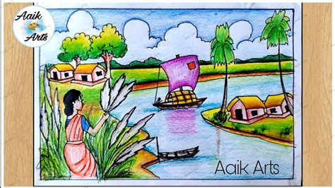 Sorotkaler drisso drawing শরৎকলর দশয আক autumn scenery