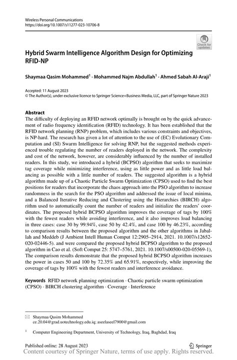 hybrid swarm intelligence algorithm design for optimizing rfid np request pdf