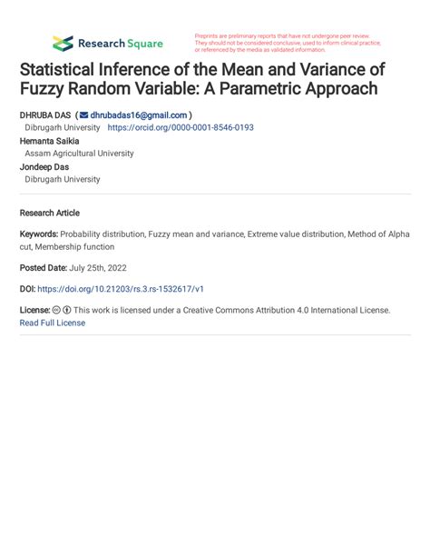 pdf statistical inference of the mean and variance of fuzzy random variable a parametric approach