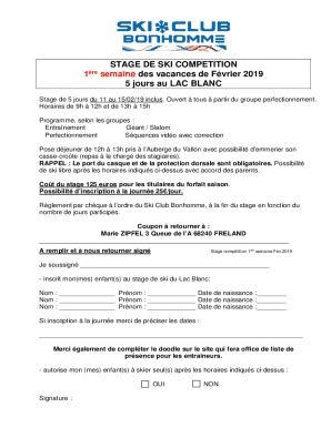 Remplissable En Ligne Bienvenue Sur Le Site Du Club Ski Club BONHOMME