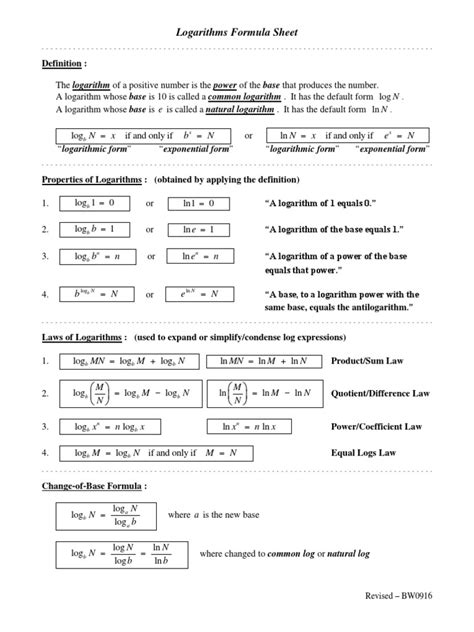 logarithms formula sheet pdf logarithm combinatorics