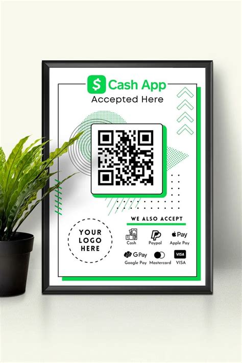 A Poster With A Qr Code On It Next To A Small Potted Plant