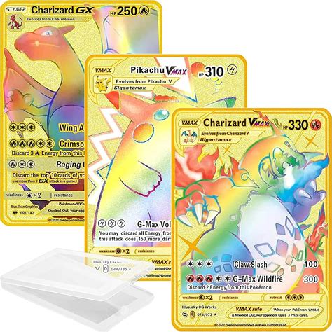 3PCS Pokemon Metal Gold Plated Card Ultra Rare Charizard Gold Custom