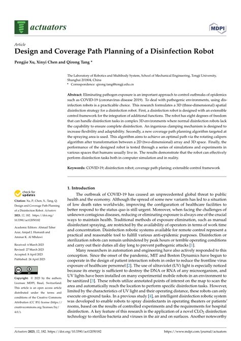pdf design and coverage path planning of a disinfection robot
