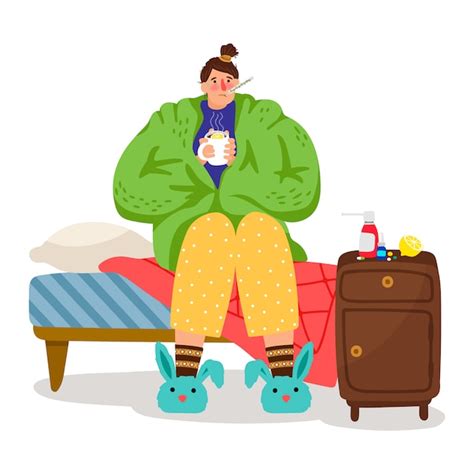 Mujer Enferma De Dibujos Animados Vector Premium