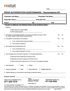 Fillable Online PRIOR AUTHORIZATION QUESTIONNAIRE ER Fax Email Print