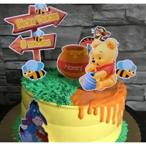 Topo Topper de bolo Personalizado Ursinho Pooh Baby Mesversário