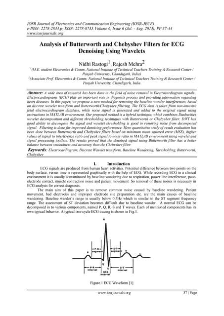 analysis of butterworth and chebyshev filters for ecg denoising using wavelets pdf