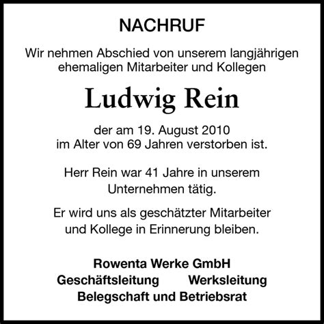 Traueranzeigen Von Ludwig Rein Vrm Trauer De