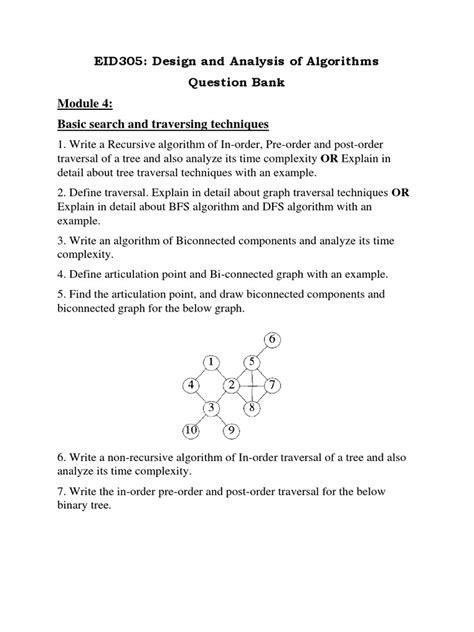 eid305 design and analysis of algorithms question bank basic search and traversing techniques