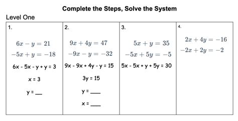 faded practice for solving systems of linear equations with elimination mathematics with