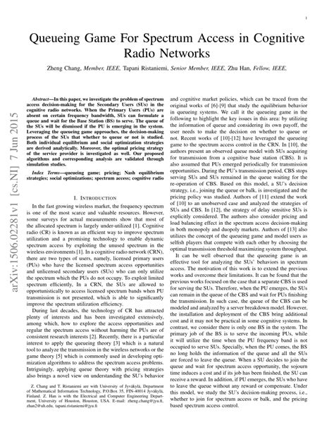 pdf queueing game for spectrum access in cognitive radio networks