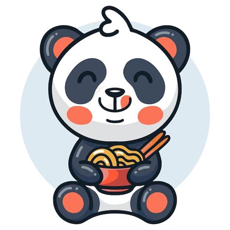 Panda Lindo Comiendo Ramen De Fideos Vector Premium