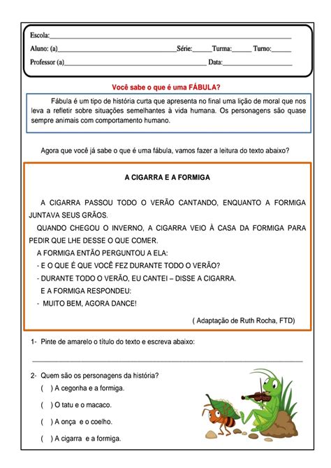 Atividades Da Fabula A Cigarra E A Formiga Ensino