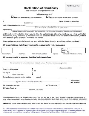 Fillable Online Gab Wi Declaration Of Candidacy Form GAB 162 Fax