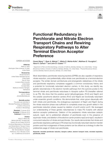 PDF Functional Redundancy In Perchlorate And Nitrate Electron