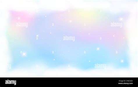 Holographic Fantasy Rainbow Unicorn Background With Clouds Pastel Color Sky Magical Landscape