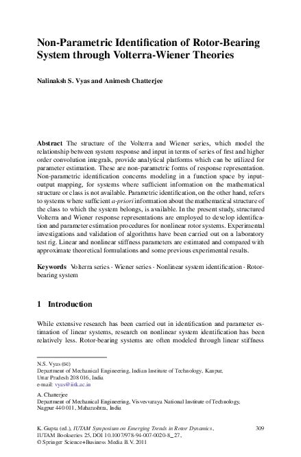pdf non parametric identification of rotor bearing system through volterra wiener theories