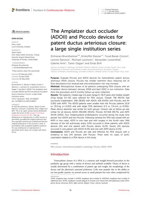 PDF The Amplatzer Duct Occluder ADOII And Piccolo Devices For