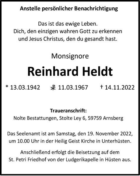 Traueranzeigen Von Reinhard Heldt Trauer In Nrw De